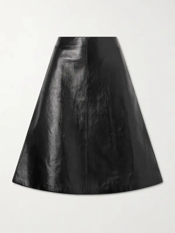Ami Leather Midi Skirt - Black