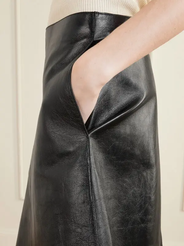 AMI Paris Leather Midi Skirt