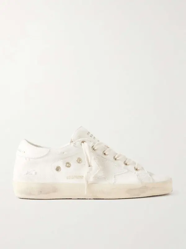 GOLDEN GOOSE Super-star Distressed Canvas Sneakers - Cream