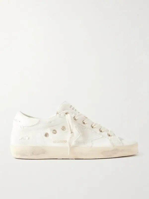 GOLDEN GOOSE Super-star Distressed Canvas Sneakers - Neutrals