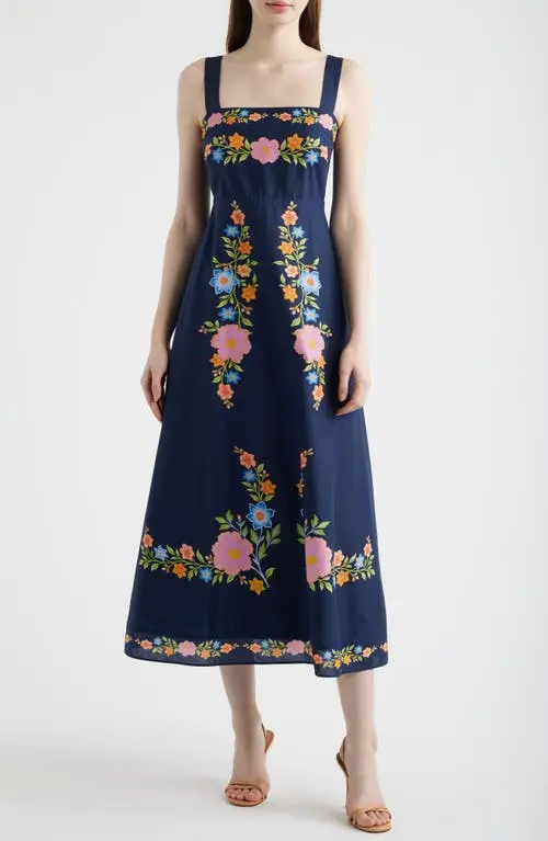 Eliza J Sleeveless Printed Maxi Dress - Navy Multi
