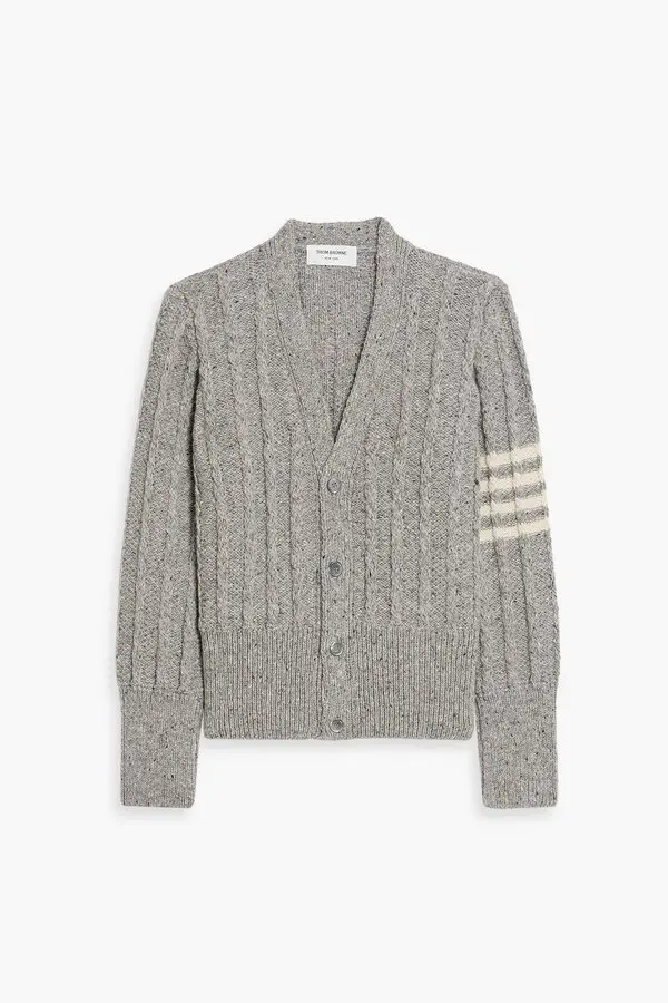 Thom Browne Striped Cableknit Wool And Mohairblend Cardigan - Gray