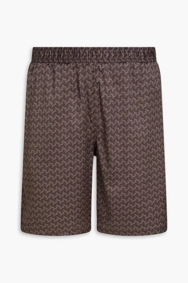 Frescobol Carioca Palma Printed Silk-blend Satin Drawstring Shorts - Chocolate
