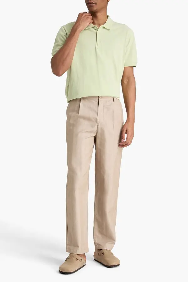 Frescobol Carioca Aldo Pleated Herringbone Cotton Pants - Sand