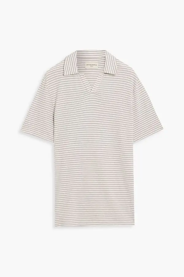Officine Générale Simon Striped Cotton And Linenblend Polo Shirt - Gray