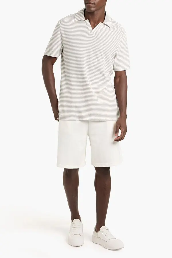 Officine Générale Simon Striped Cotton And Linenblend Polo Shirt - Gray