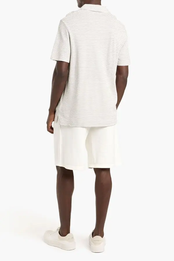 Officine Générale Simon Striped Cotton And Linenblend Polo Shirt - Gray