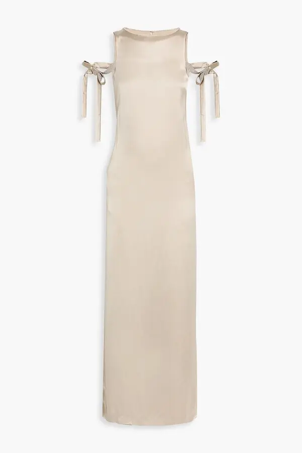 Fabiana Filippi Bead-embellished Satin Maxi Dress - Ecru