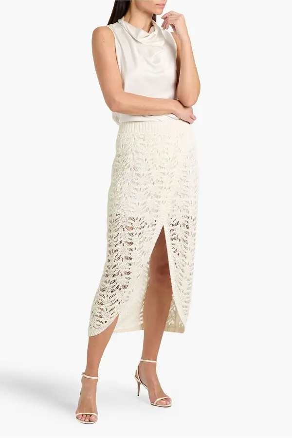 Brunello Cucinelli Crocheted Linen-blend Midi Skirt - Ecru