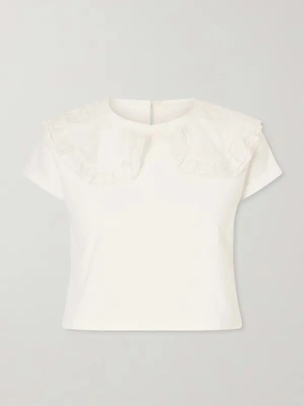 Anna Sui Lace-trimmed Jersey T-shirt - White
