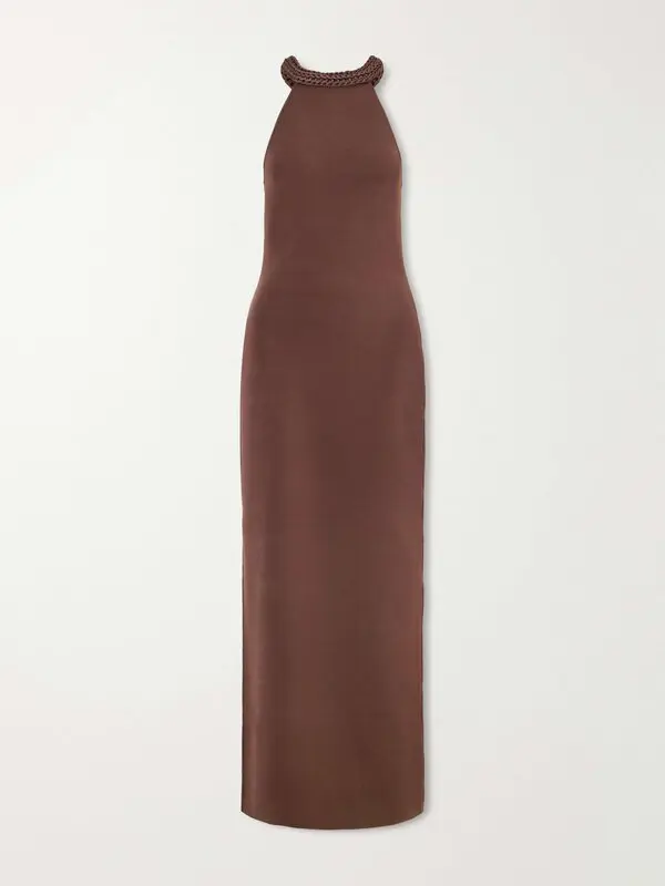 Cult Gaia Knitted Halterneck Maxi Dress - Chocolate