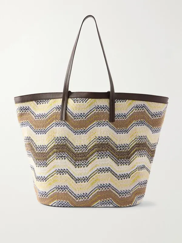 Missoni Leather-trimmed Striped Woven Tote - Yellow