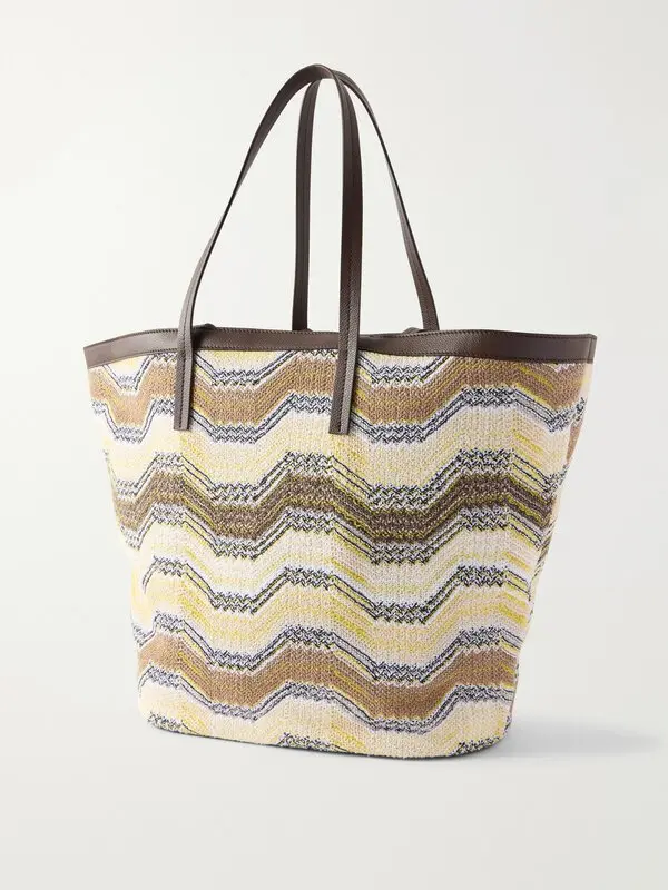 Missoni Leather-trimmed Striped Woven Tote