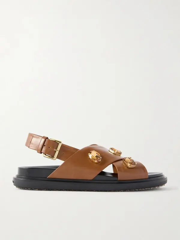 Marni Fussbett Embellished Leather Slingback Sandals - Brown