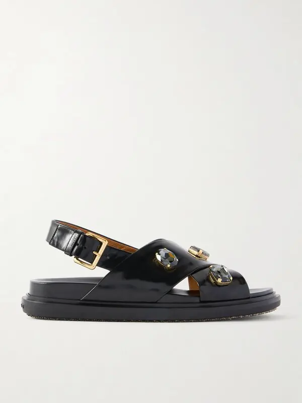 Marni Fussbett Embellished Leather Slingback Sandals - Black