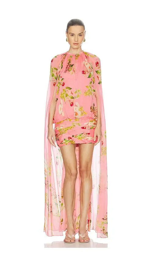 Hemant & Nandita Ruched Cape Mini Dress - Pink