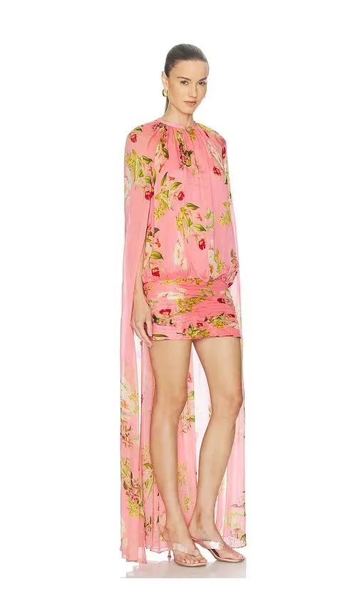 Hemant & Nandita Ruched Cape Mini Dress - Pink