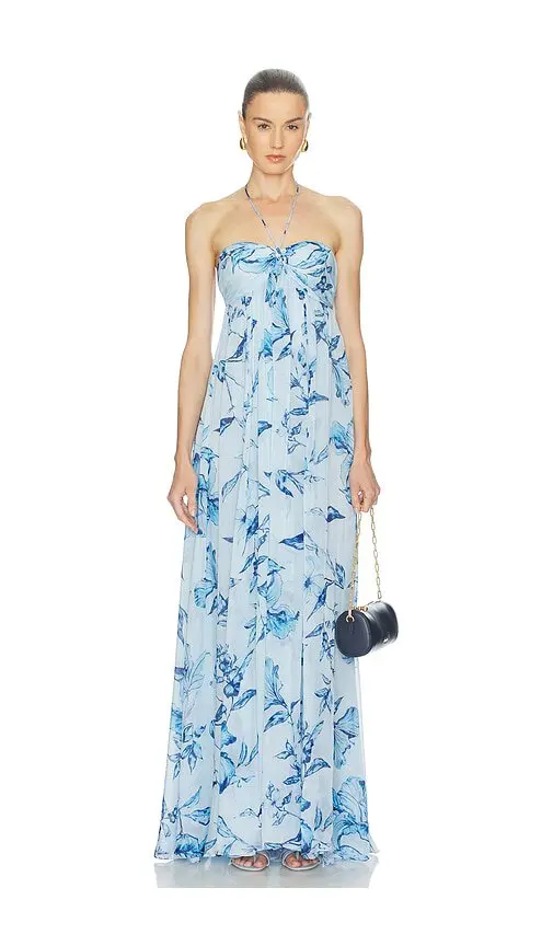 Rococo Sand Strapless Flared Dress - Blue