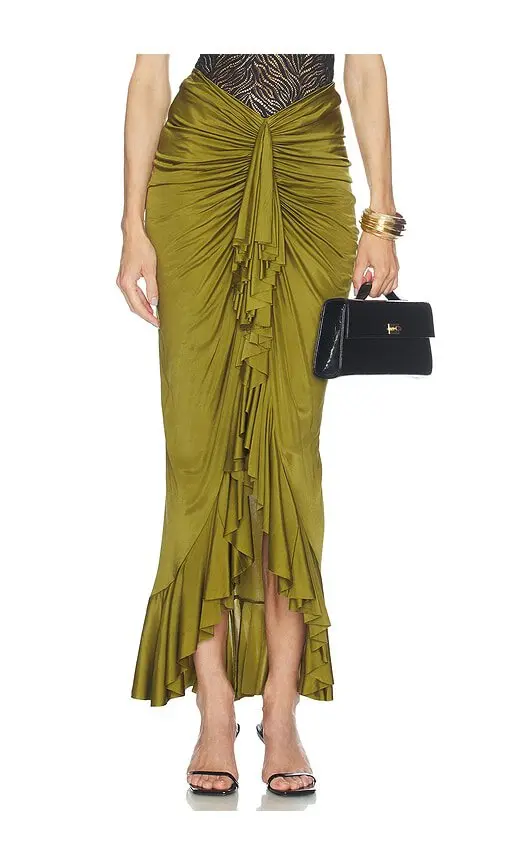 Atlein Ruffle Long Skirt - Vert Militaire