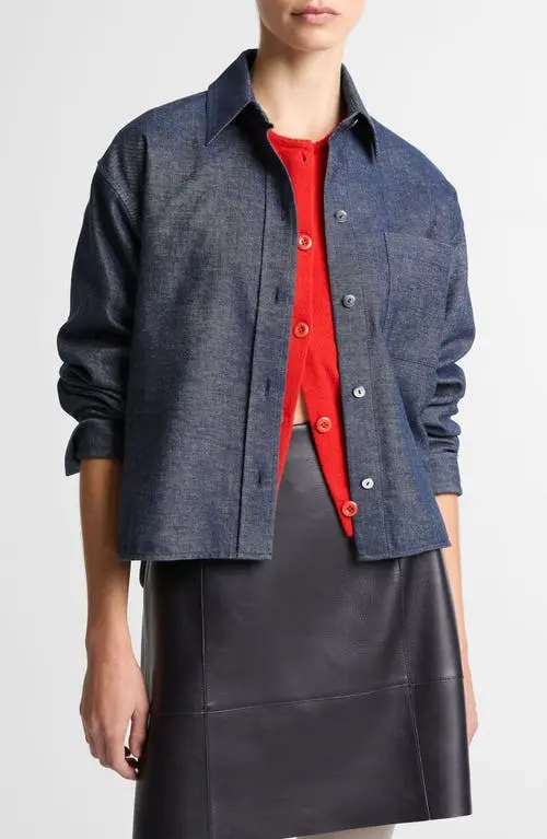 Vince Cotton-modal Blend Cropped Shirt - Indigo