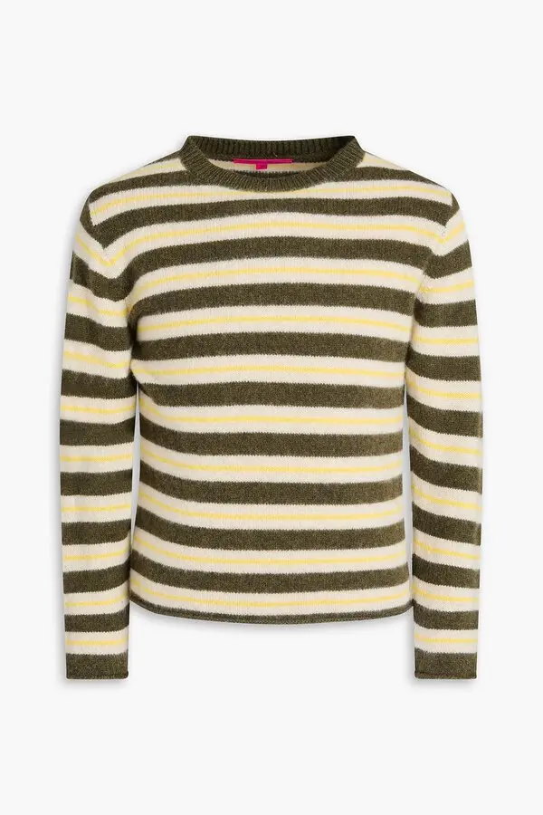 THE ELDER STATESMAN Striped Cashmere Sweater - Army Green