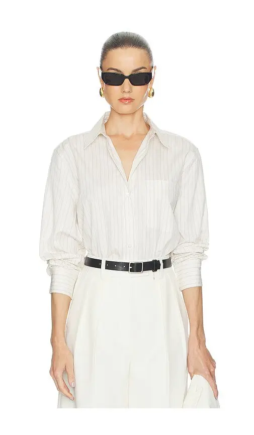 ANINE BING Essie Cropped Shirt - Cream Pinstripe