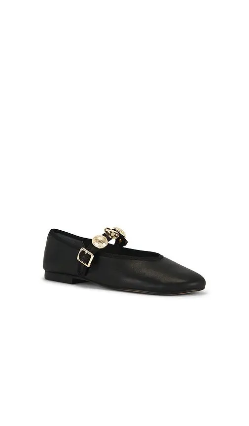 Dolce Vita Relan Flat In Leather With Gold-tone Accents - Black