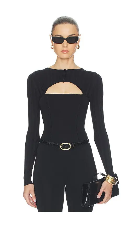 FLEUR DU MAL Rib Shrug Bodysuit - Black