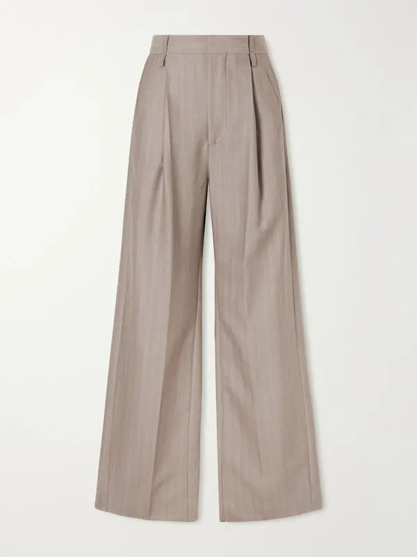 Victoria Beckham Pleated Wide-leg Wool Pants - Gray