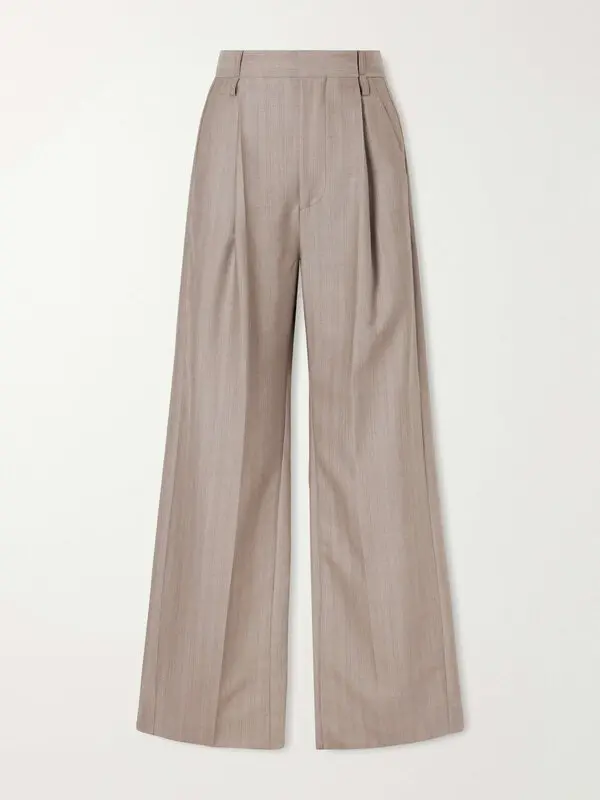 Victoria Beckham Pleated Wide-leg Wool Pants - Stone