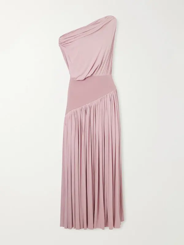 ABADIA Gwen Asymmetric Draped Maxi Dress - Pink