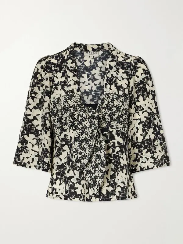 Maison Mayle Kazu Floral-print Silk Top - Black