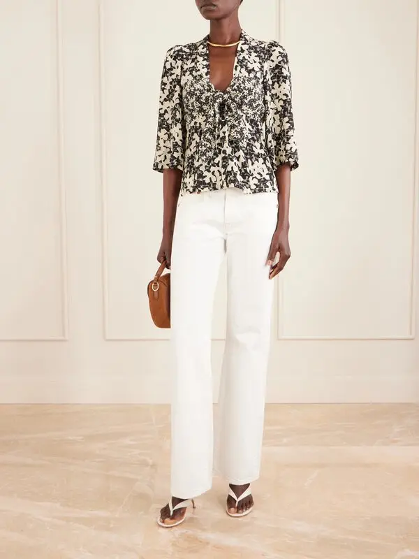 Maison Mayle Floral-print Silk Top - Black