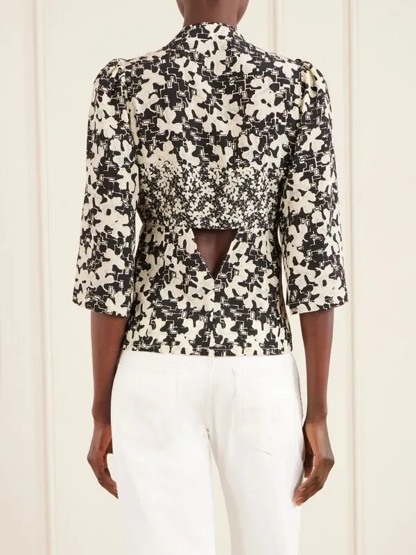 Maison Mayle Floral-print Silk Top - Black
