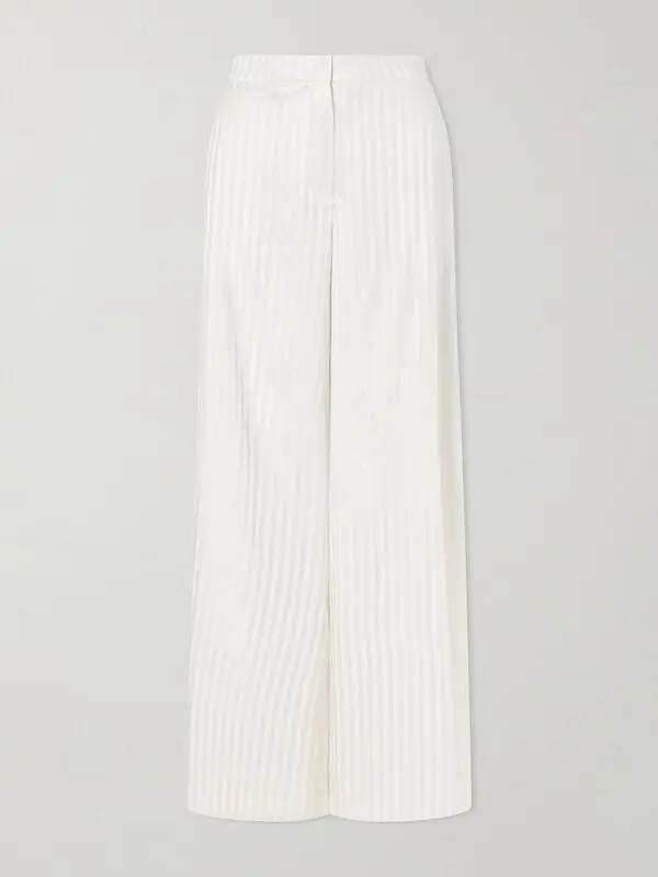 ABADIA Striped Stretch-silk Satin Wide-leg Pants - White
