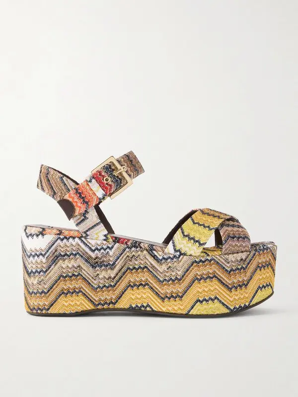 Missoni Julia Striped Woven Lurex Platform Sandals - Orange