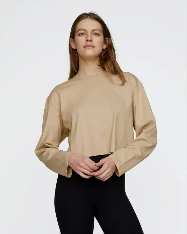 ATM Anthony Thomas Melillo Heavyweight Jersey Long Sleeve Cropped Boxy T-shirt - Macadamia