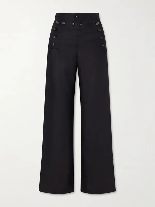 BODE Sailor Cropped Linen Wide-leg Pants - Black