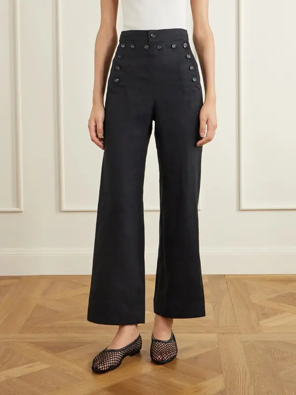 BODE Sailor Cropped Linen Wide-leg Pants - Black