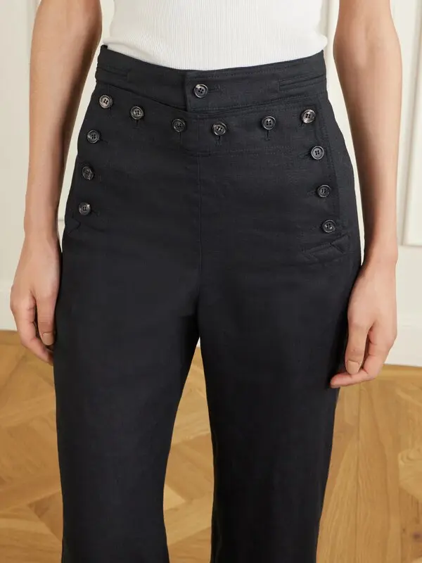 BODE Sailor Cropped Linen Wide-leg Pants - Black