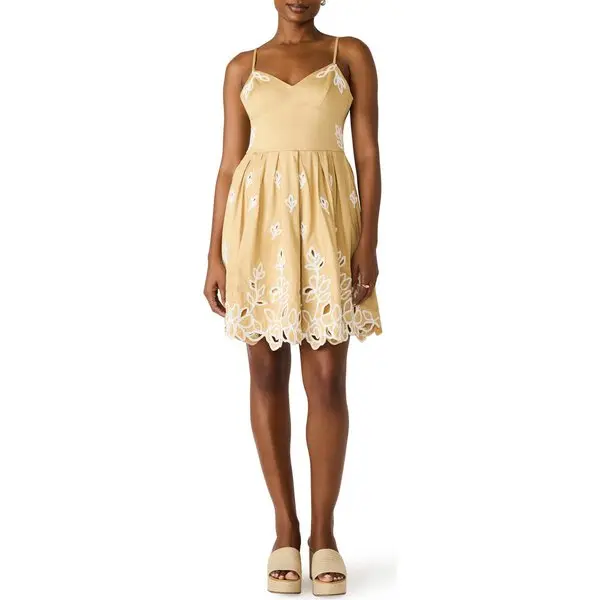 Steve Madden Emelia Embroidered Flared Minidress - New Taupe
