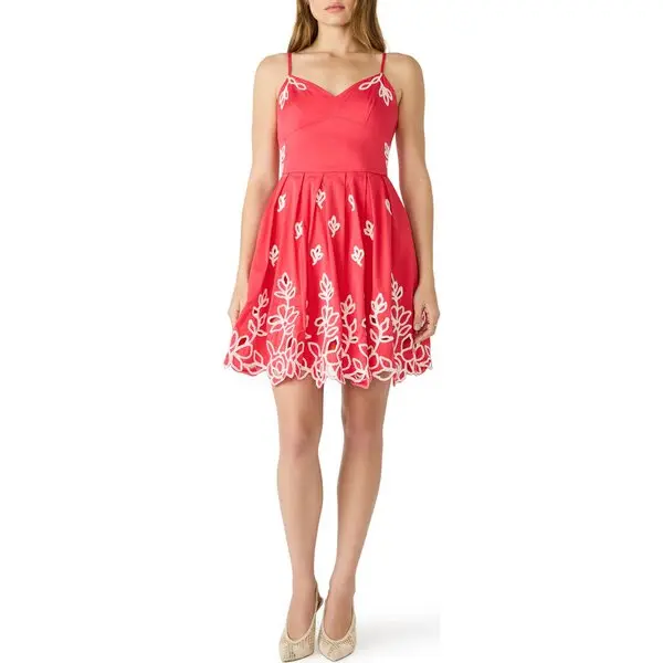 Steve Madden Emelia Embroidered Flared Minidress - Paradise Pink