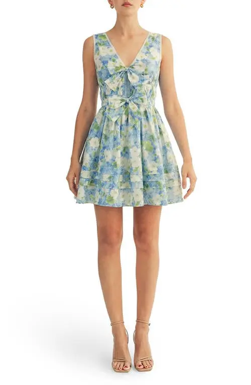 AROSE STUDIO Aria Floral Print Sleeveless Mini Dress - Sky Blue