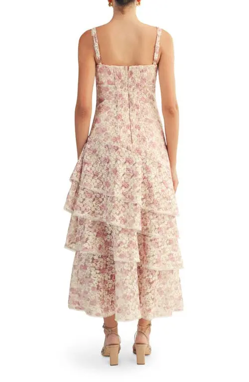 AROSE STUDIO Lorraine Layered Ruffle Sleeveless Maxi Dress - Pink Multi