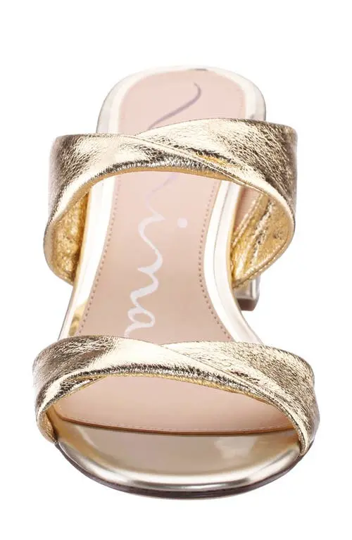 Nina Bassie Block Heel Slide Sandal - Gold Soft