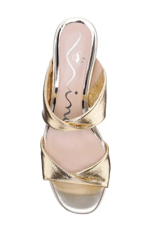 Nina Bassie Block Heel Slide Sandal - Gold Soft