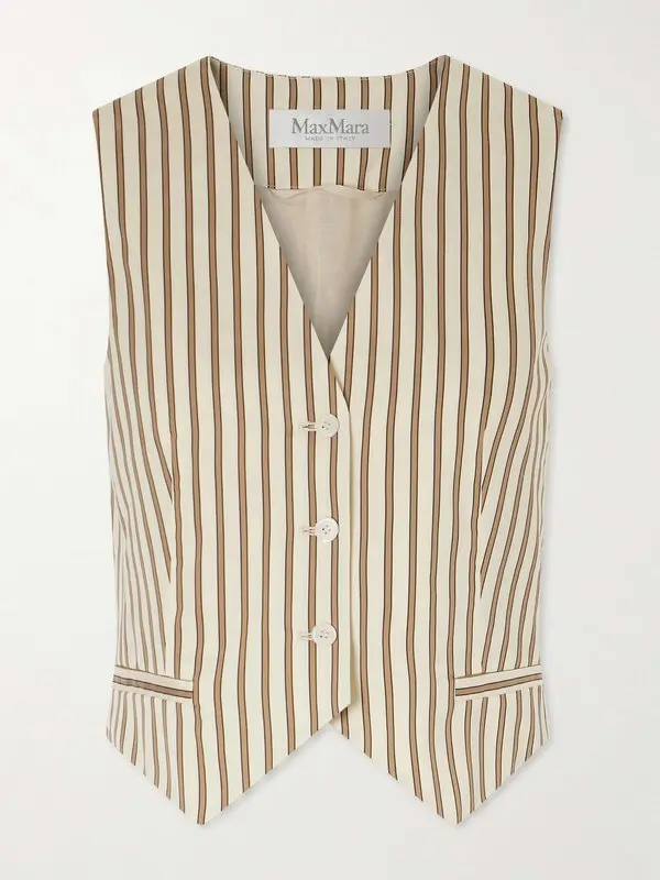 Max Mara Striped Cotton And Silk-blend Poplin Vest - Beige