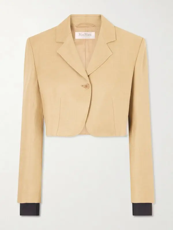 Max Mara Cropped Linen-twill Blazer - Neutrals