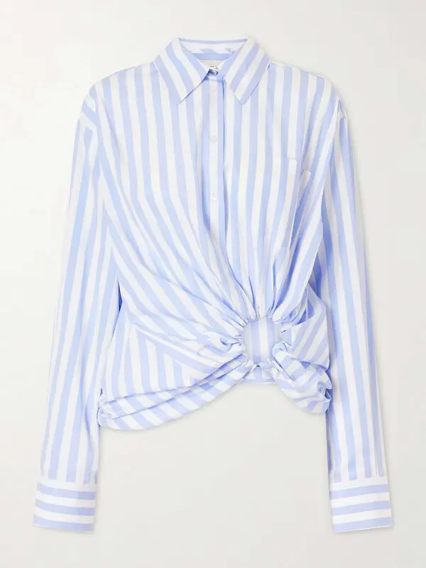 Sportmax Gathered Striped Cotton-poplin Shirt - Light Blue