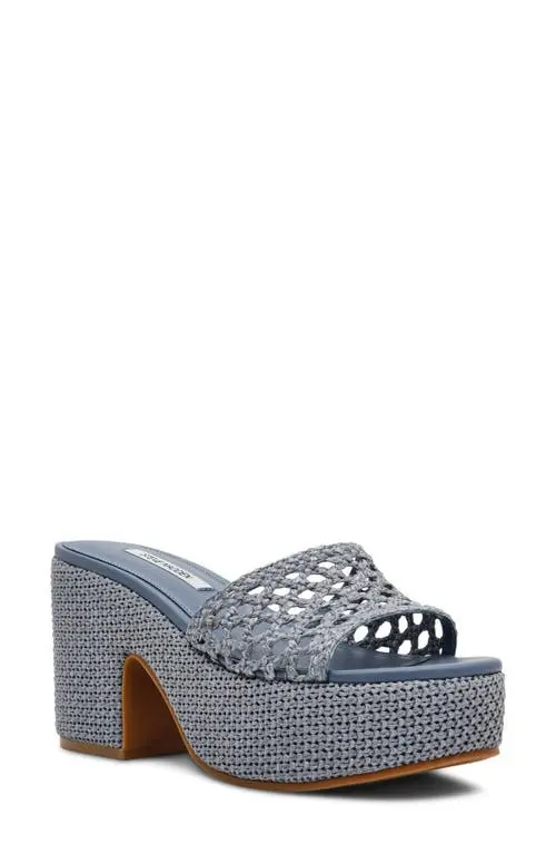 Steve Madden Torch Platform Slide Sandal - Blue Raffia